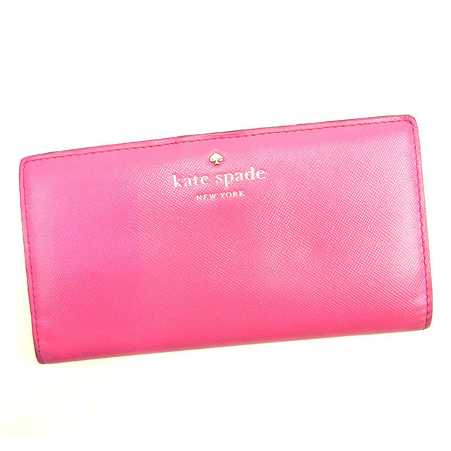 【X'masセール★30%OFF】ケイトスペード Kate Spade 長財布スペードマーク ピンク×ゴールド系 レディース 中古