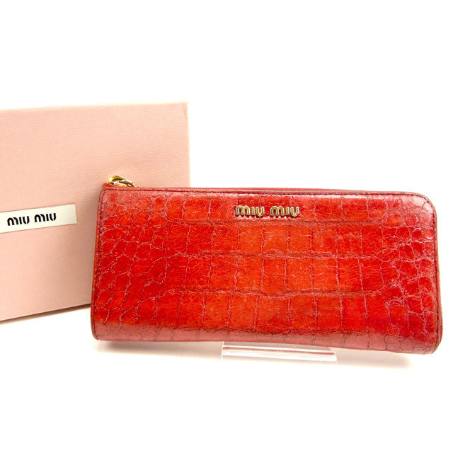 【BIGお買い物ラリー★30%OFFセール中】ミュウミュウ MIUMIU 長財布スタンパコッコ レッド レディース 中古