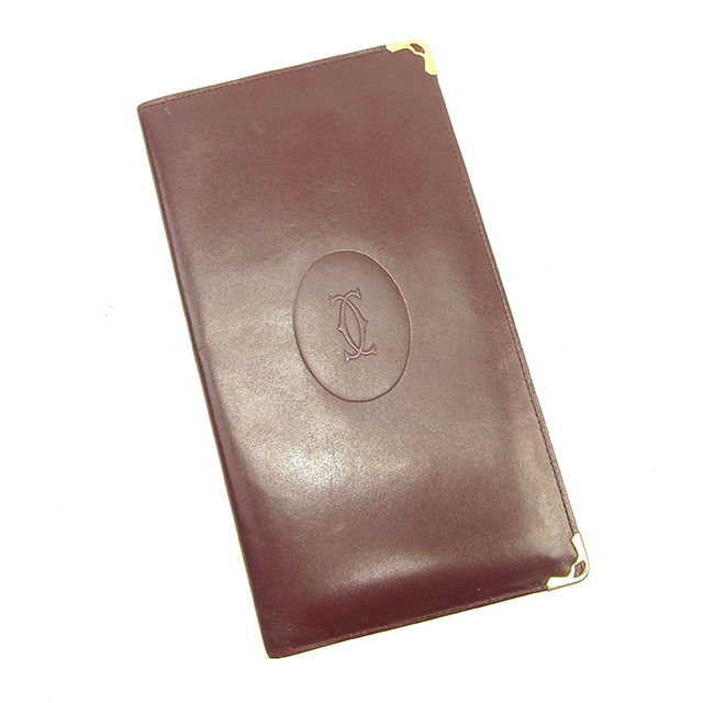 【BIGお買い物ラリー★30%OFFセール中】カルティエ CARTIER 札入れマストライン ボルドー×ゴールド レディース 中古