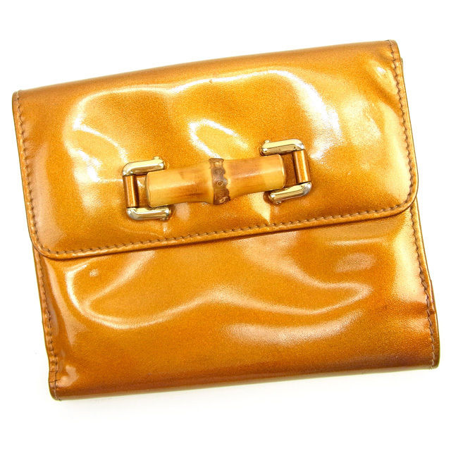 【BIGお買い物ラリー★30%OFFセール中】グッチ GUCCI 二つ折り財布バンブー ゴールド×ブラウン レディース 中古