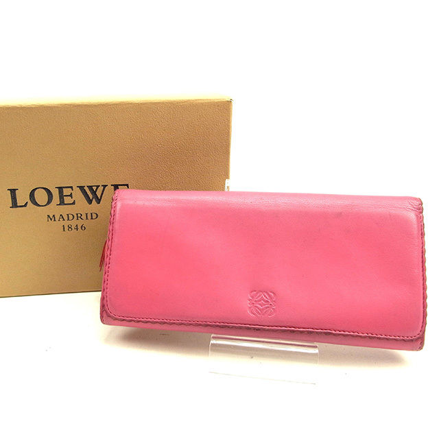 【X'masセール★30%OFF】ロエベ LOEWE 長財布アナグラム ピンク×レッド系 レディース 中古