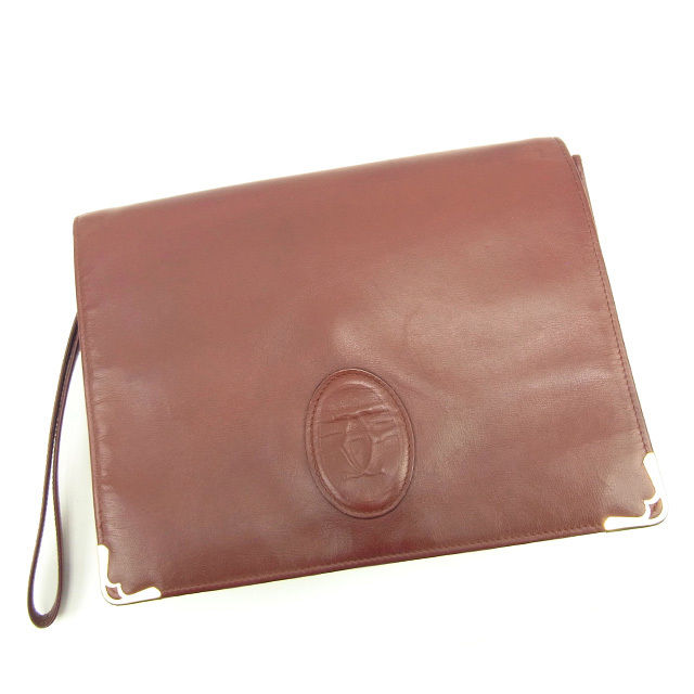 【BIGお買い物ラリー★30%OFFセール中】カルティエ CARTIER クラッチバッグマストライン ボルドー×ゴールド レディース 中古