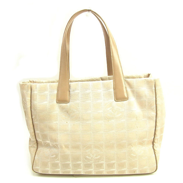 【X'masセール★30%OFF】シャネル CHANEL トートバッグニュートラベルライン トートMM ベージュ×ゴールド レディース 中古