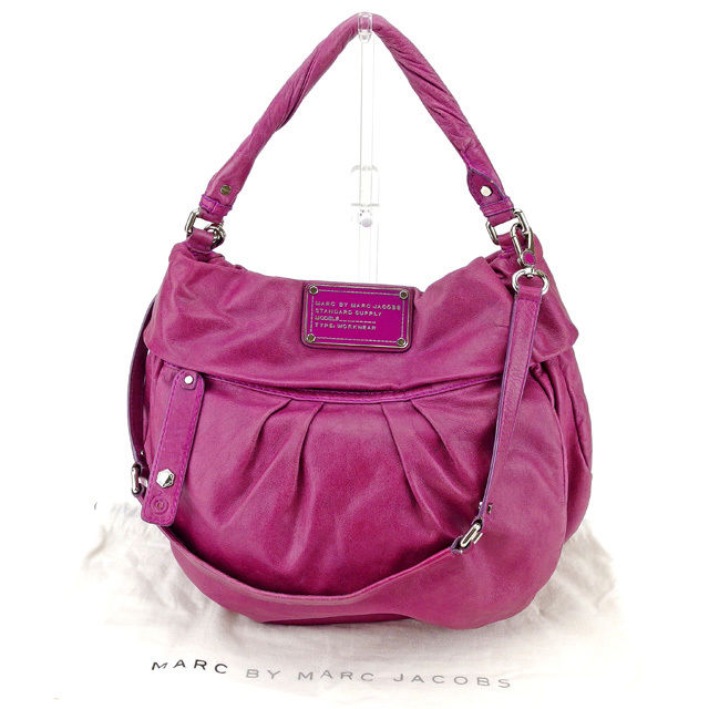 【BIGお買い物ラリー★30%OFFセール中】マークバイマークジェイコブス MARC BY MARC JACOBS ショルダーバッグロゴプレート パープル×シルバー レディース 中古