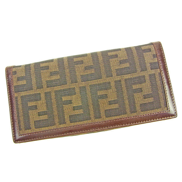 【BIGお買い物ラリー★30%OFFセール中】フェンディ FENDI 長財布ズッカ ブラック×ベージュ×ブラウン レディース 中古