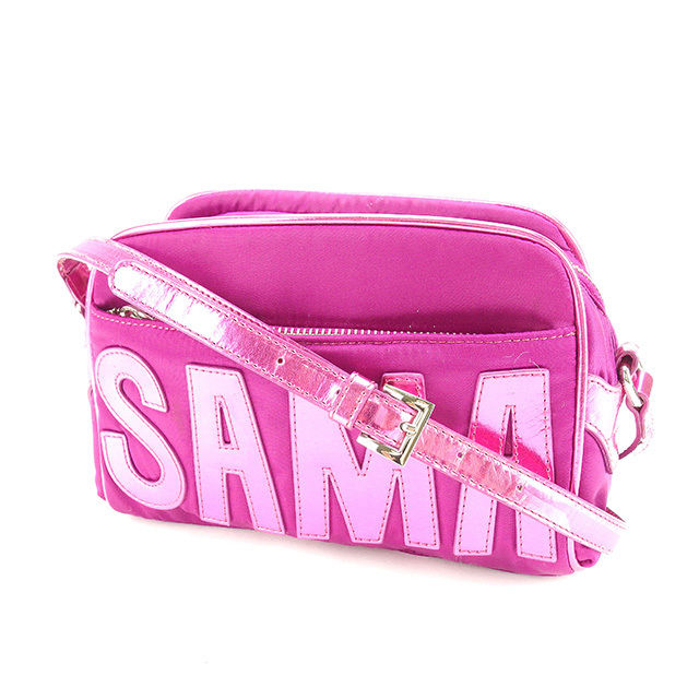 【BIGお買い物ラリー★30%OFFセール中】サマンサタバサ Samantha Thavasa ショルダーバッグロゴ メタリックピンク×パープル レディース 中古