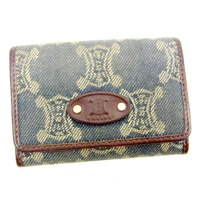 【BIGお買い物ラリー★30%OFFセール中】セリーヌ CELINE カードケースマカダム ブラウン×デニム レディース 中古