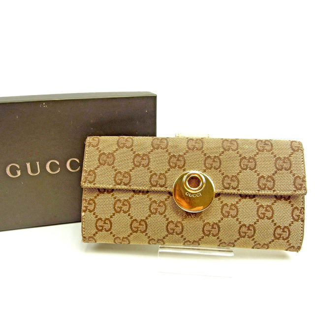 【BIGお買い物ラリー★30%OFFセール中】グッチ GUCCI 長財布ＧＧキャンバス ベージュ×ブラウン レディース 中古