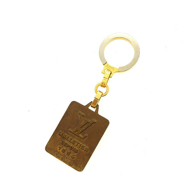 【BIGお買い物ラリー★30%OFFセール中】ルイ・ヴィトン LOUIS VUITTON キーホルダーロゴプレート MALLETIER DEPUIS 1854 ゴールド×シルバー レディース 中古