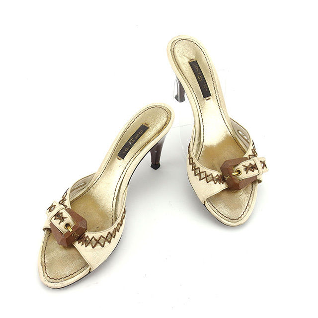 【BIGお買い物ラリー★30%OFFセール中】ルイ・ヴィトン LOUIS VUITTON ミュールベルトデザイン ♯35 ベージュ×ブラウン×ゴールド レディース 中古