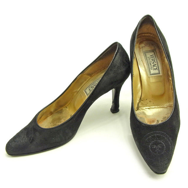 【BIGお買い物ラリー★30%OFFセール中】ヴェルサーチ VERSACE パンプスサンバースト ♯35 ブラック レディース 中古