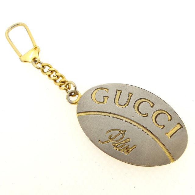 【BIGお買い物ラリー★30%OFFセール中】グッチ GUCCI キーリングロゴプレート シルバー×ゴールド レディース 中古