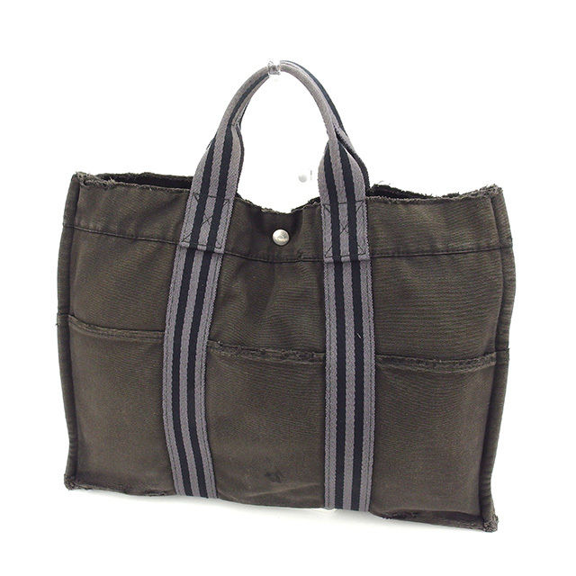 【BIGお買い物ラリー★30%OFFセール中】エルメス HERMES トートバッグフールトゥ トートMM ブラック×グレー レディース 中古