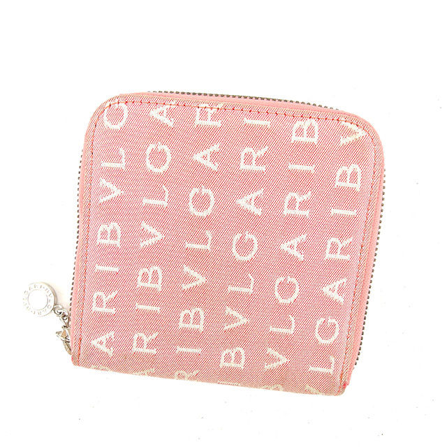 【BIGお買い物ラリー★30%OFFセール中】ブルガリ BVLGARI 二つ折り財布ロゴマニア レッド×シルバー×ベージュ レディース 中古