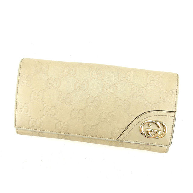 【BIGお買い物ラリー★30%OFFセール中】グッチ GUCCI 長財布グッチシマ インターロッキングG ベージュ×ゴールド レディース 中古