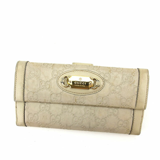 【BIGお買い物ラリー★30%OFFセール中】グッチ GUCCI 二つ折り財布グッチシマ ベージュ×ゴールド レディース 中古