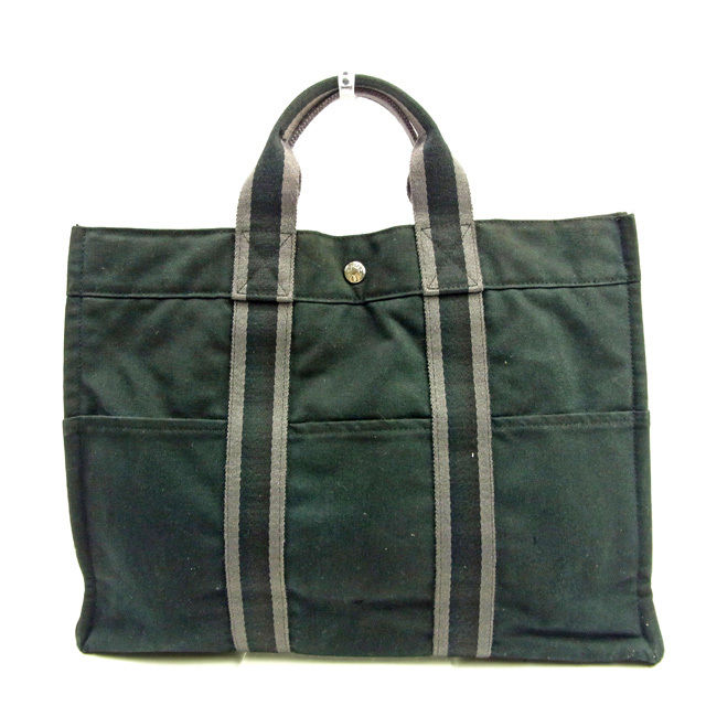 【BIGお買い物ラリー★30%OFFセール中】エルメス HERMES トートバッグフールトゥ トートMM ブラック×グレー レディース 中古