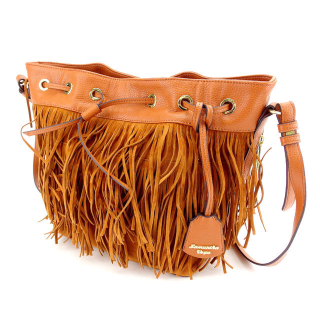 【BIGお買い物ラリー★30%OFFセール中】サマンサベガ Samantha Vega ショルダーバッグフリンジ ブラウン×ゴールド レディース 中古