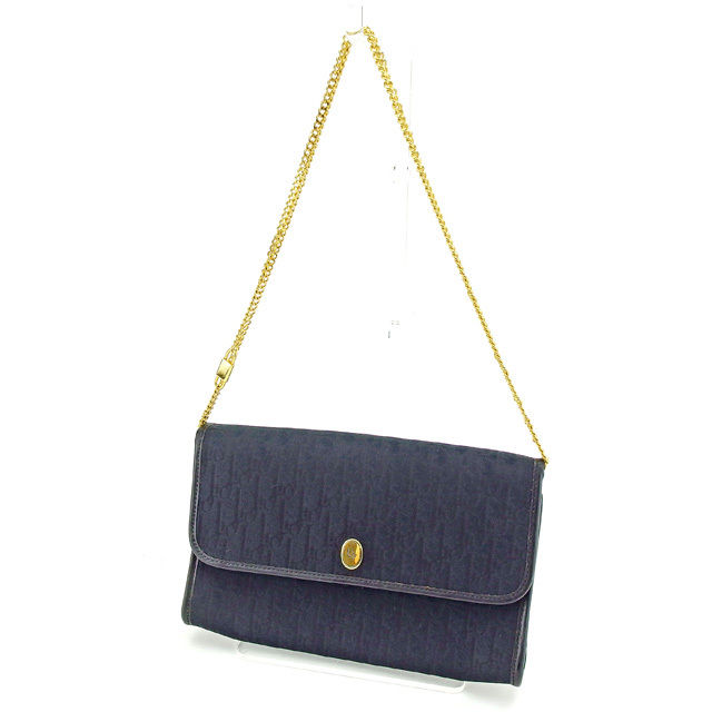 【BIGお買い物ラリー★30%OFFセール中】ディオール Dior ショルダーバッグトロッター ブラック×ゴールド レディース 中古