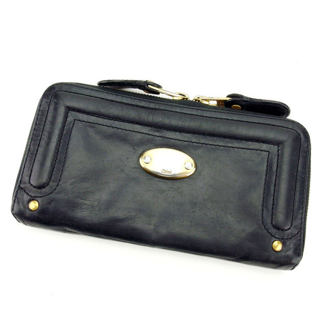 【BIGお買い物ラリー★30%OFFセール中】クロエ Chloe 長財布ベイ ブラック×ゴールド レディース 中古