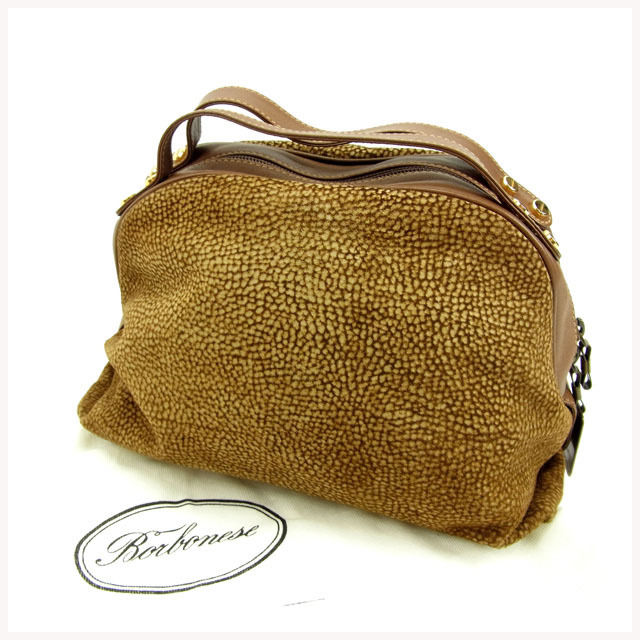 【BIGお買い物ラリー★30%OFFセール中】ボルボネーゼ BORBONESE ハンドバッグウズラ柄 ライトブラウン×ベージュ レディース 中古