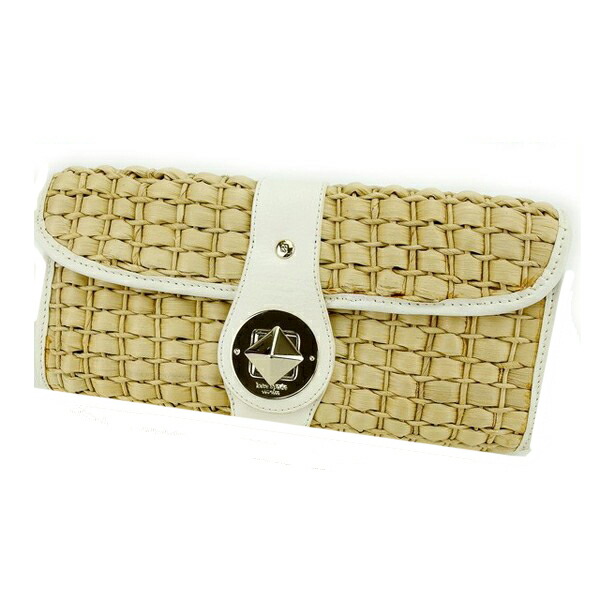 【BIGお買い物ラリー★30%OFFセール中】ケイトスペード Kate Spade クラッチバッグターンロック ナチュラル×ホワイト×ライトゴールド レディース 中古