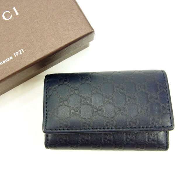 【BIGお買い物ラリー★30%OFFセール中】グッチ GUCCI キーケースマイクロＧＧ ネイビー レディース 中古