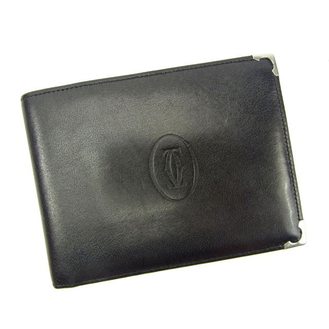 【X'masセール★30%OFF】カルティエ CARTIER 二つ折り財布マストライン ブラック×ボルドー レディース 中古