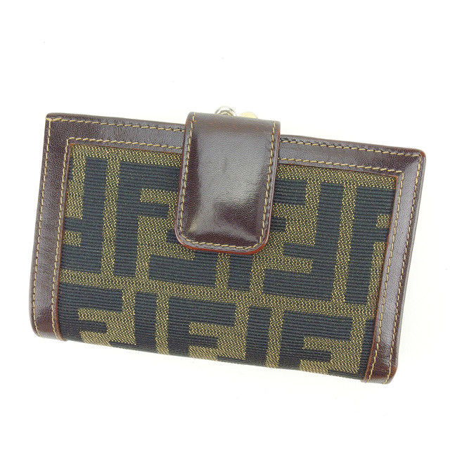 【BIGお買い物ラリー★30%OFFセール中】フェンディ FENDI 二つ折り財布ズッカ ブラウン×カーキ×ブラック系 レディース 中古