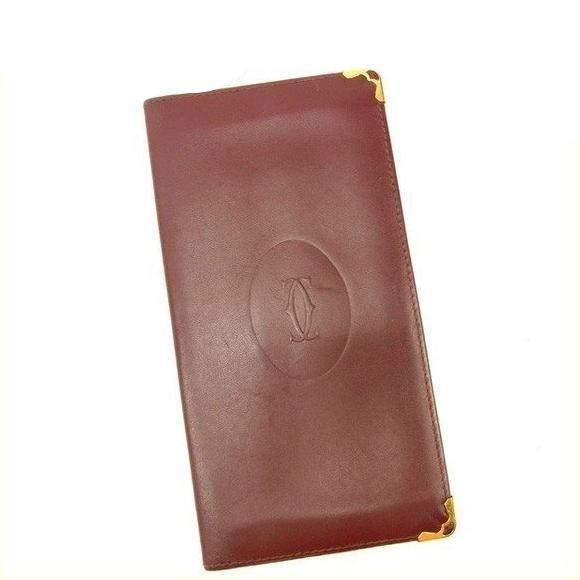 【BIGお買い物ラリー★30%OFFセール中】カルティエ CARTIER 札入れマストライン ボルドー×ゴールド レディース 中古