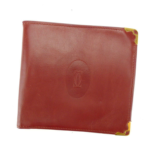 【BIGお買い物ラリー★30%OFFセール中】カルティエ CARTIER 札入れマストライン ボルドー×ゴールド レディース 中古