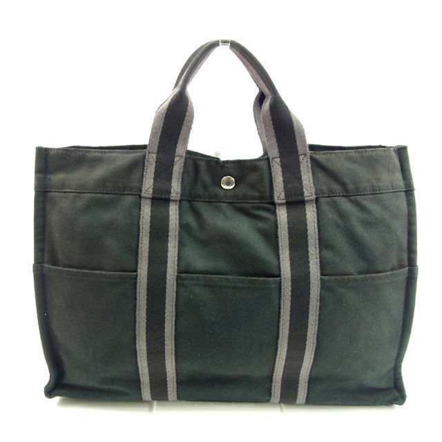 【BIGお買い物ラリー★30%OFFセール中】エルメス HERMES トートバッグフールトゥ フールトゥトートＭＭ ブラック×グレー レディース 中古