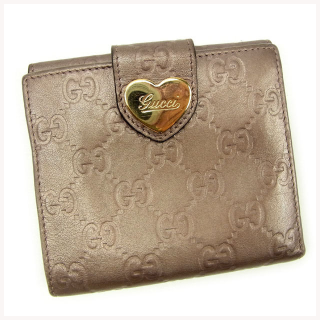 【BIGお買い物ラリー★30%OFFセール中】グッチ GUCCI 二つ折り財布グッチシマ ピンクシルバー レディース 中古