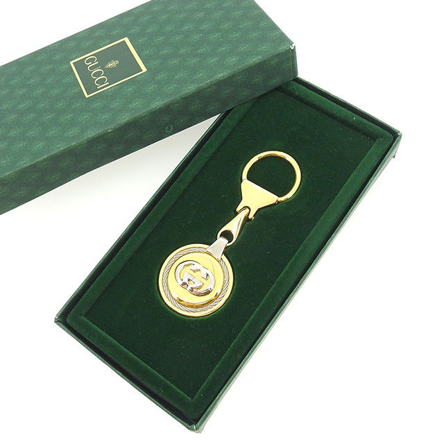 【BIGお買い物ラリー★30%OFFセール中】グッチ GUCCI キーホルダーインターロッキングG ゴールド×シルバー レディース 中古