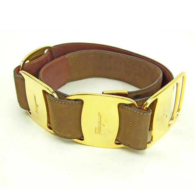 【BIGお買い物ラリー★30%OFFセール中】サルヴァトーレフェラガモ Salvatore Ferragamo ベルトヴァラ金具 ブラウン系×ゴールド レディース 中古
