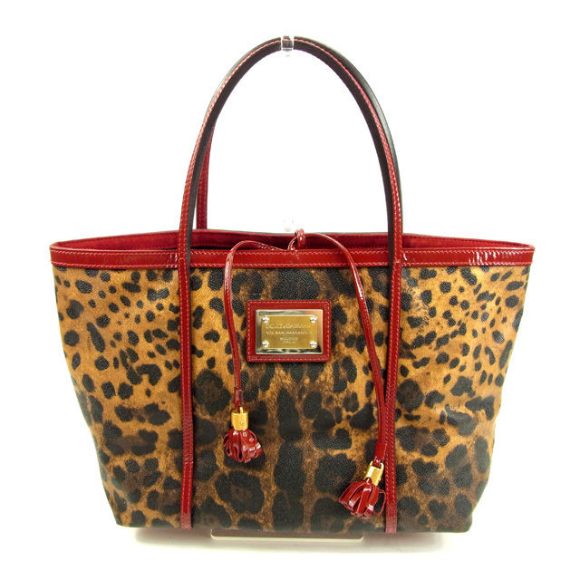 【BIGお買い物ラリー★30%OFFセール中】ドルチェアンドガッバーナ DOLCE&GABBANA トートバッグレオパード レッド×ブラウン レディース 中古