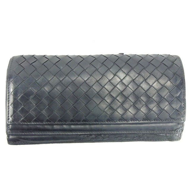 【BIGお買い物ラリー★30%OFFセール中】ボッテガヴェネタ BOTTEGAVENETA 長財布イントレチャート ブラック レディース 中古