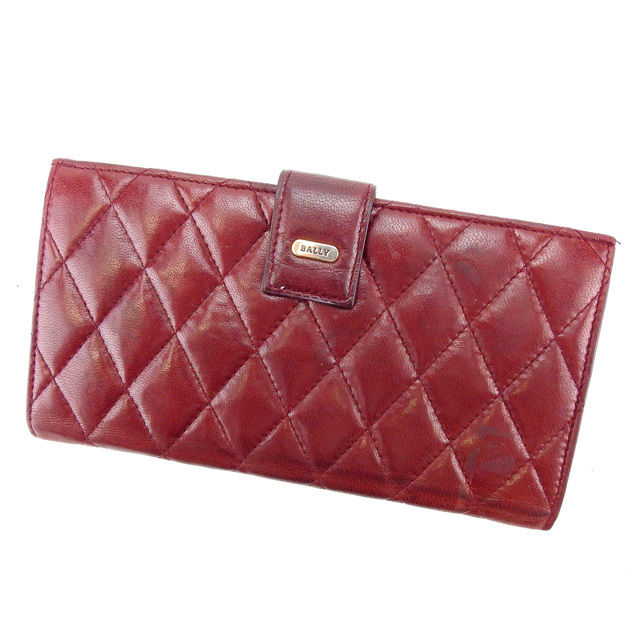 【BIGお買い物ラリー★30%OFFセール中】バリー BALLY 長財布キルティング ボルドー×ゴールド レディース 中古
