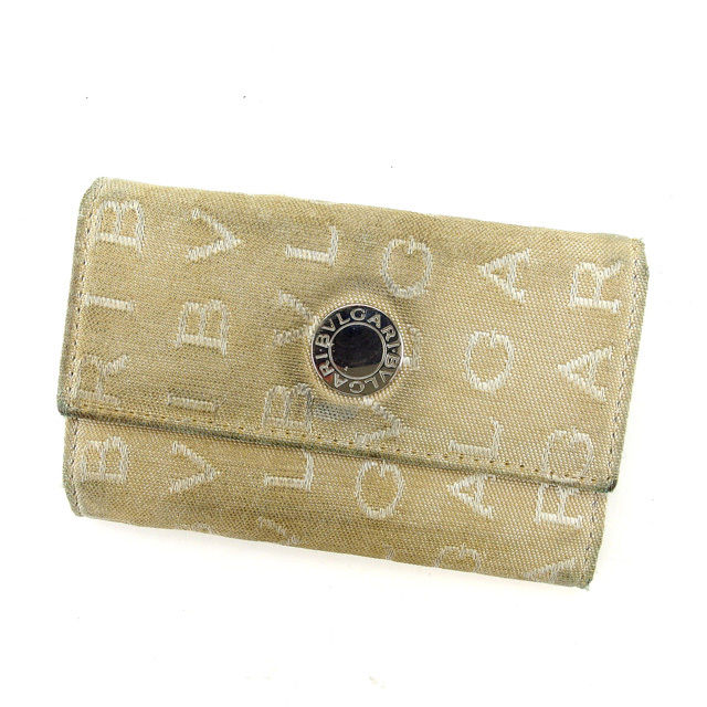 【BIGお買い物ラリー★30%OFFセール中】ブルガリ BVLGARI キーケースロゴマニア ベージュ×シルバー×ブラウン レディース 中古