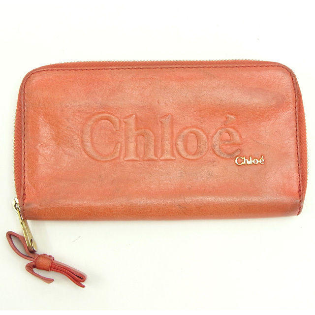 【BIGお買い物ラリー★30%OFFセール中】クロエ Chloe 長財布ロゴ オレンジ系 レディース 中古