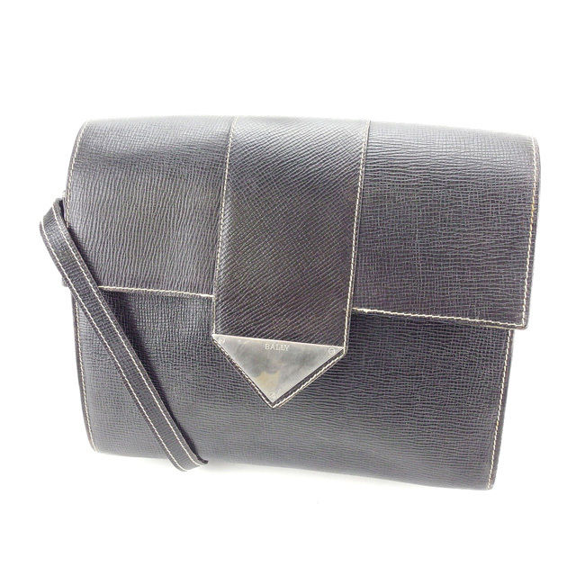 【BIGお買い物ラリー★30%OFFセール中】バリー BALLY ショルダーバッグロゴプレート ブラック×シルバー レディース 中古