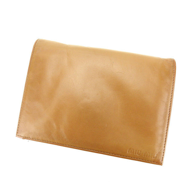 【X'masセール★30%OFF】ミュウミュウ MIUMIU 三つ折り財布ロゴ ブラウン レディース 中古