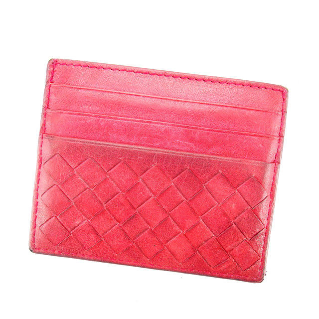 【BIGお買い物ラリー★30%OFFセール中】ボッテガヴェネタ BOTTEGAVENETA カードケースイントレチャート ピンク レディース 中古