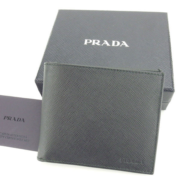 【BIGお買い物ラリー★30%OFFセール中】プラダ PRADA 札入れロゴ ブラック レディース 中古