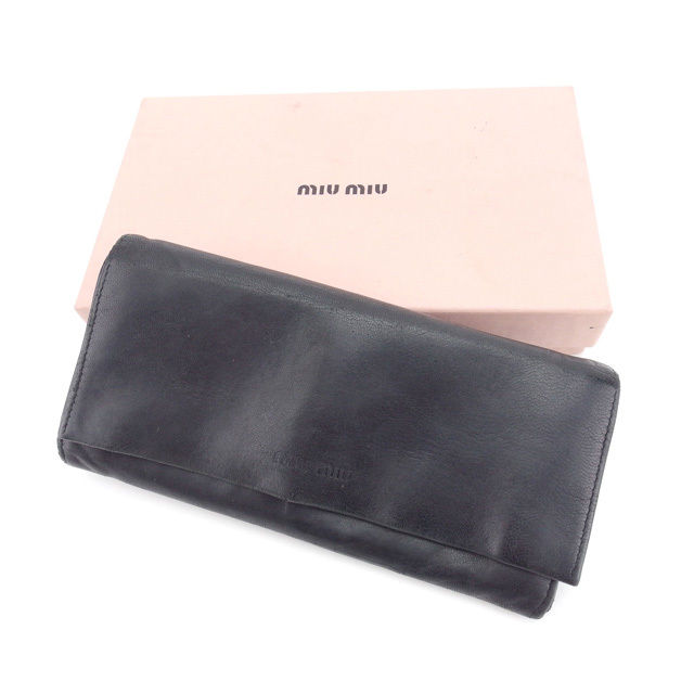 【BIGお買い物ラリー★30%OFFセール中】ミュウミュウ MIUMIU 長財布ロゴ ブラック レディース 中古