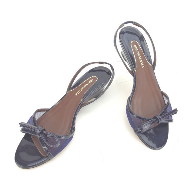 【BIGお買い物ラリー★30%OFFセール中】ブルーノマリ Bruno Magli サンダルリボン ♯37ハーフ ウェッジソール パープル レディース 中古