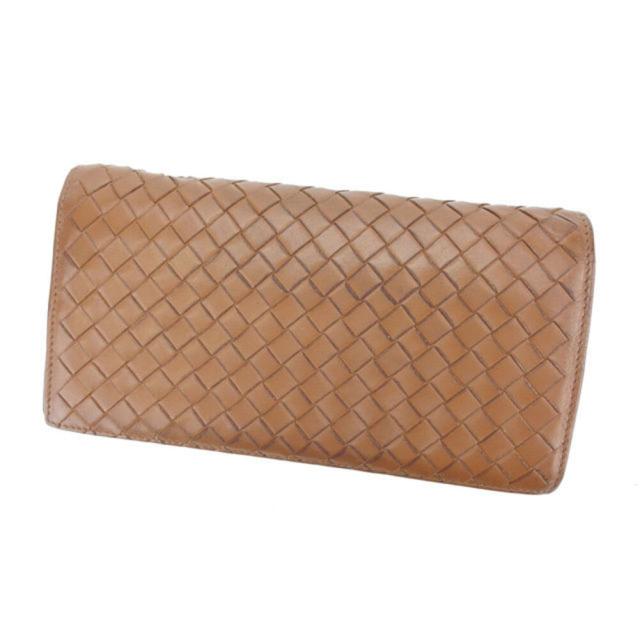 【BIGお買い物ラリー★30%OFFセール中】ボッテガヴェネタ BOTTEGAVENETA 長財布イントレチャート ブラウン レディース 中古