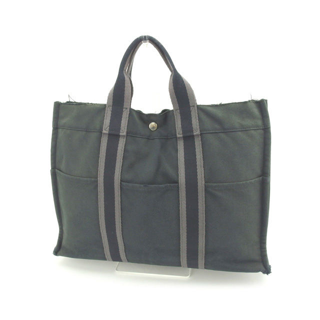 【BIGお買い物ラリー★30%OFFセール中】エルメス HERMES トートバッグフールトゥ トートMM ブラック×グレー レディース 中古