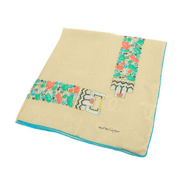 【BIGお買い物ラリー★30%OFFセール中】カルティエ CARTIER スカーフマストライン ベージュ×ブルー系 レディース 中古