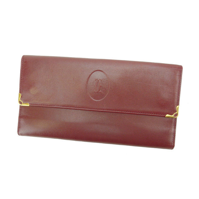 【BIGお買い物ラリー★30%OFFセール中】カルティエ CARTIER 長財布マストライン ボルドー×ゴールド レディース 中古